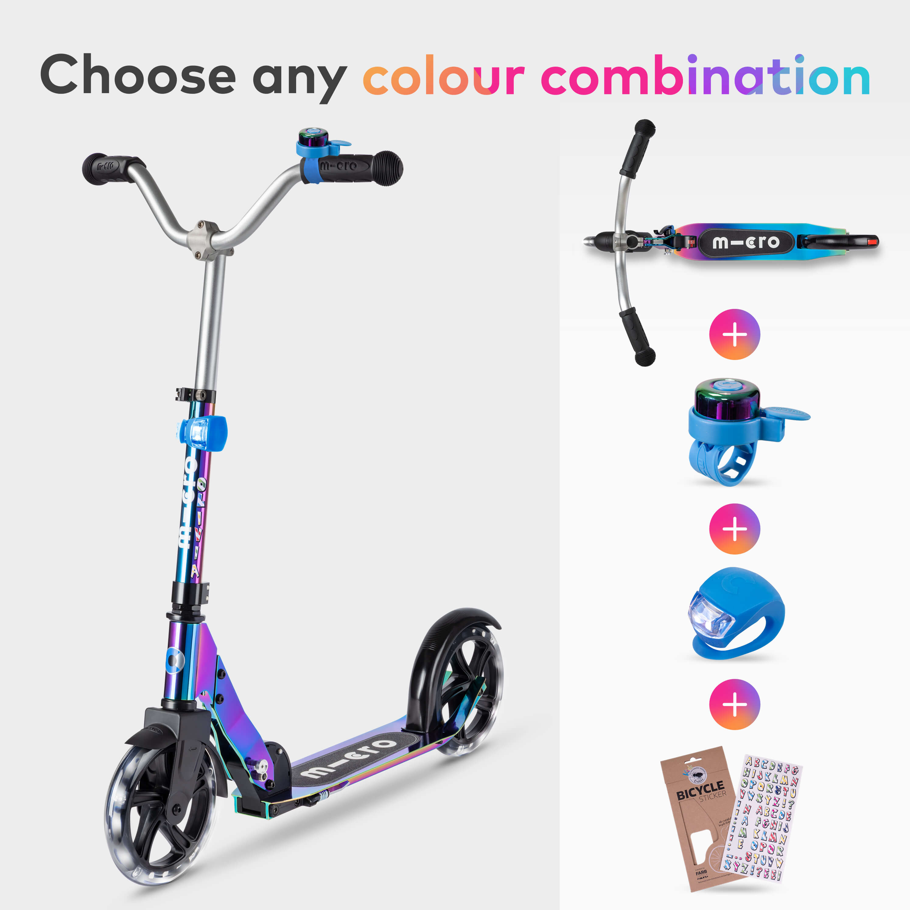 Micro Cruiser LED, Bell, Light and Stickers Set | Micro Scooters