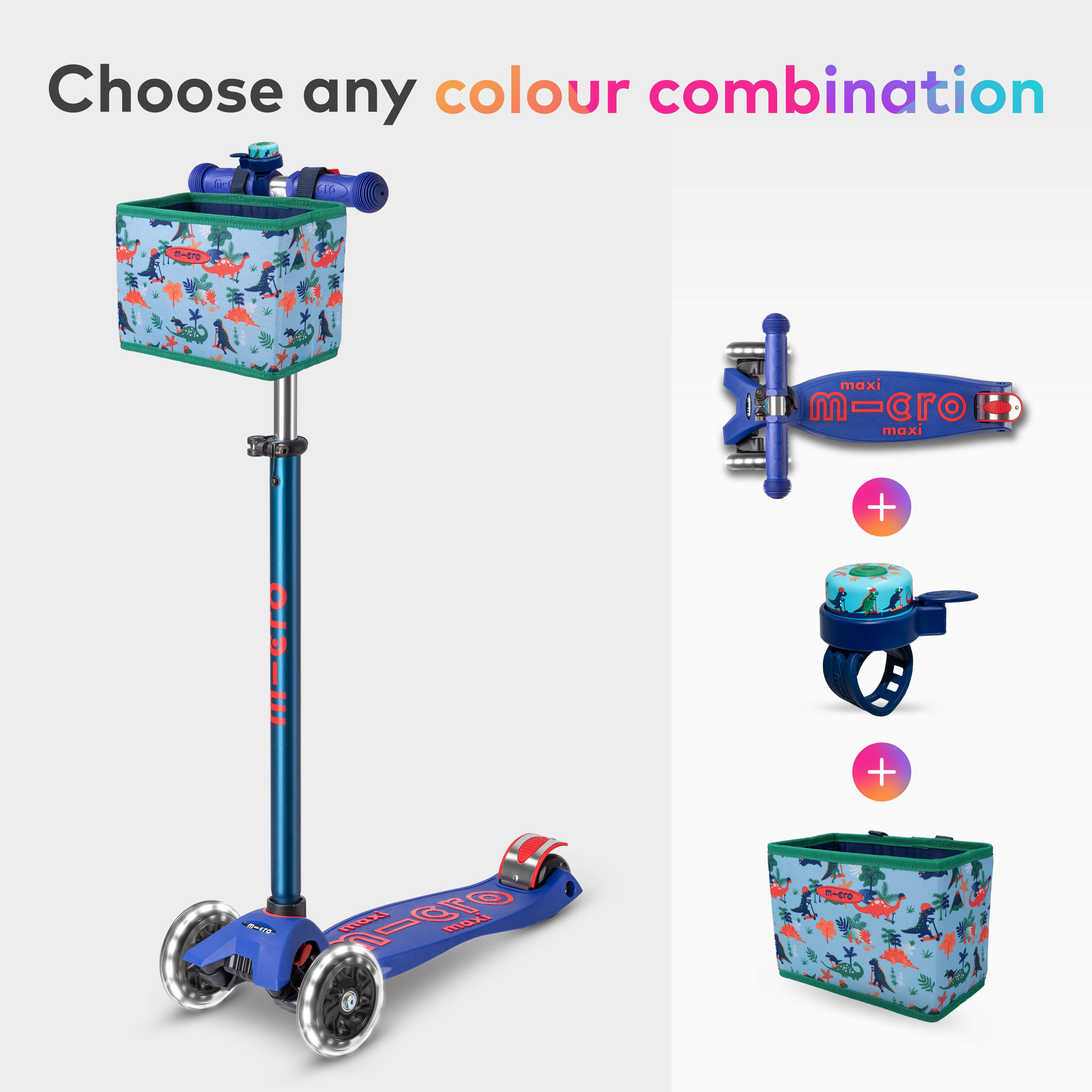 Maxi Deluxe LED Scooter Bell Basket Set | Micro Scooters