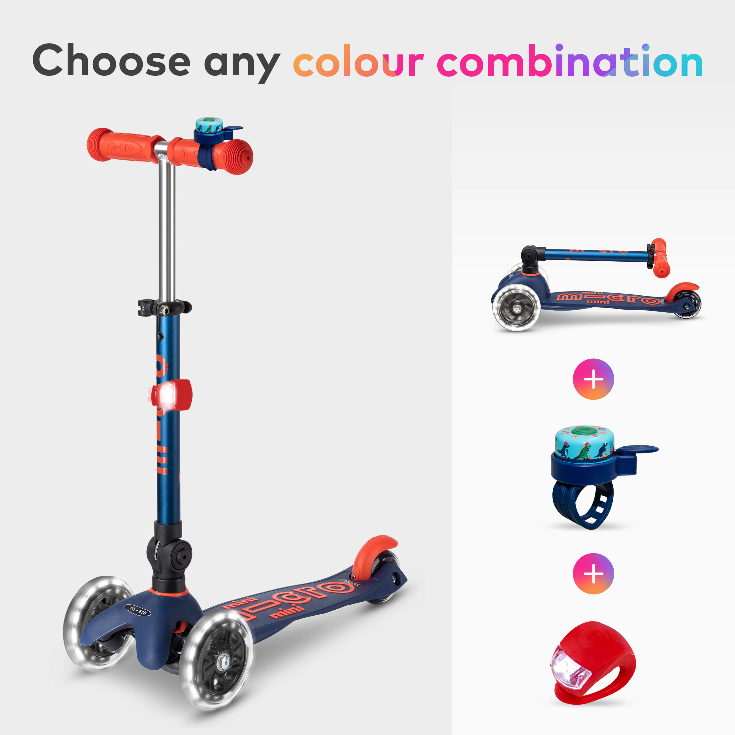 Mini Micro Foldable LED, Bell and Light Set | Micro Scooters